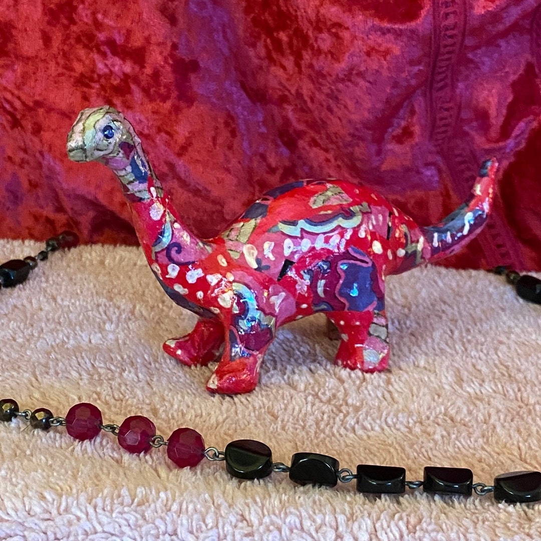 Brontosaurus/apatosaurus Red Painted and Decoupaged OOAK - Etsy