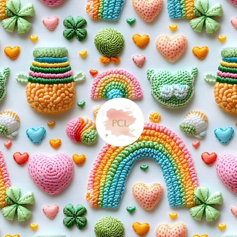 Rainbow Embroidery Digital Paper: St Patrick's Day Seamless Pattern ...