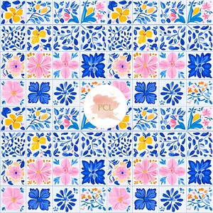 Watercolor Floral Tile Pattern, Blue & Pink Watercolor Seamless Design ...