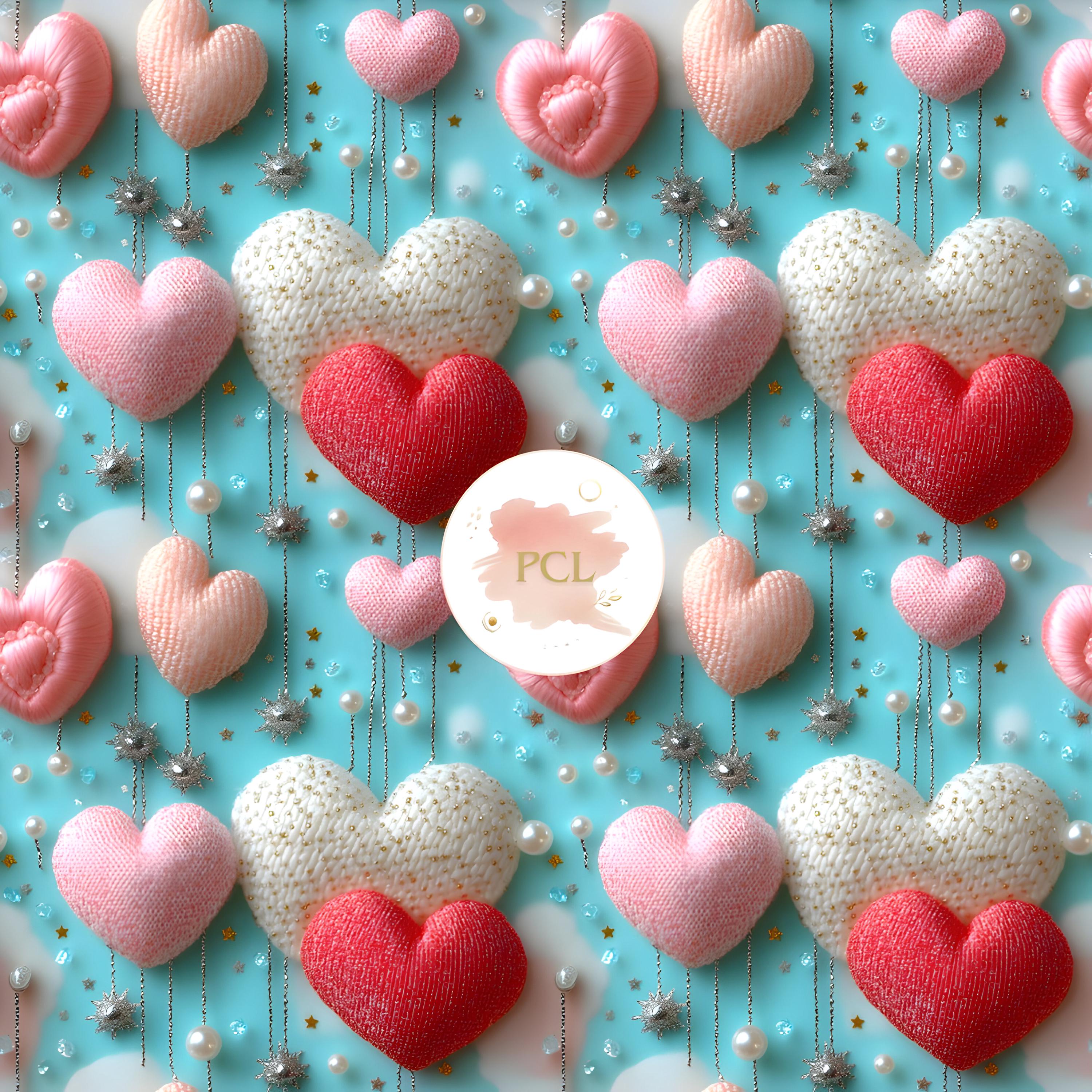 Heart Embroidery Digital Paper, Seamless Valentine Background, Romantic ...