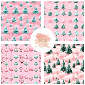 Pink Christmas Digital Paper - Romantic Winter Patterns, Holiday Fabric ...