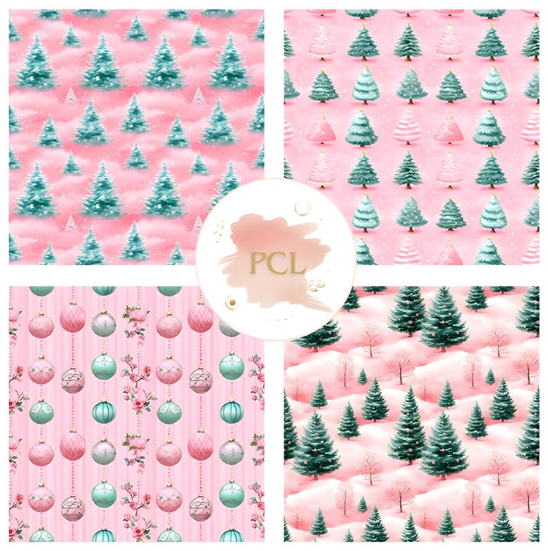Pink Christmas Digital Paper - Romantic Winter Patterns, Holiday Fabric ...