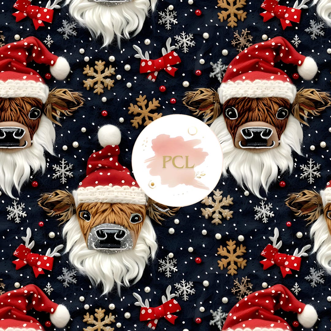Santa Highland Cow Christmas Digital Paper, 3D Festive Farm Animal ...