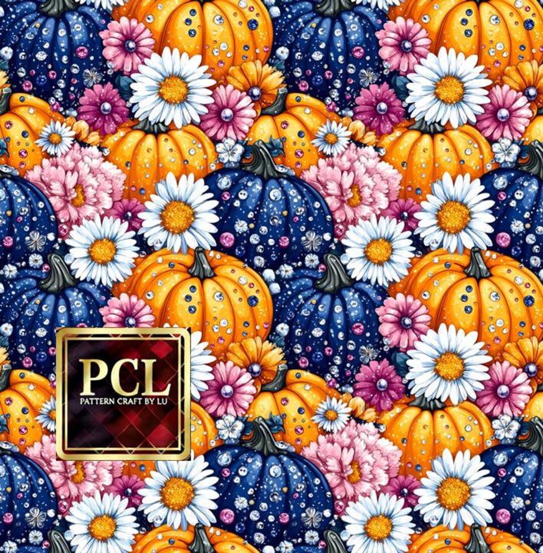 Rhinestone Pumpkin Floral Glam Seamless Patterns, Bling Halloween ...