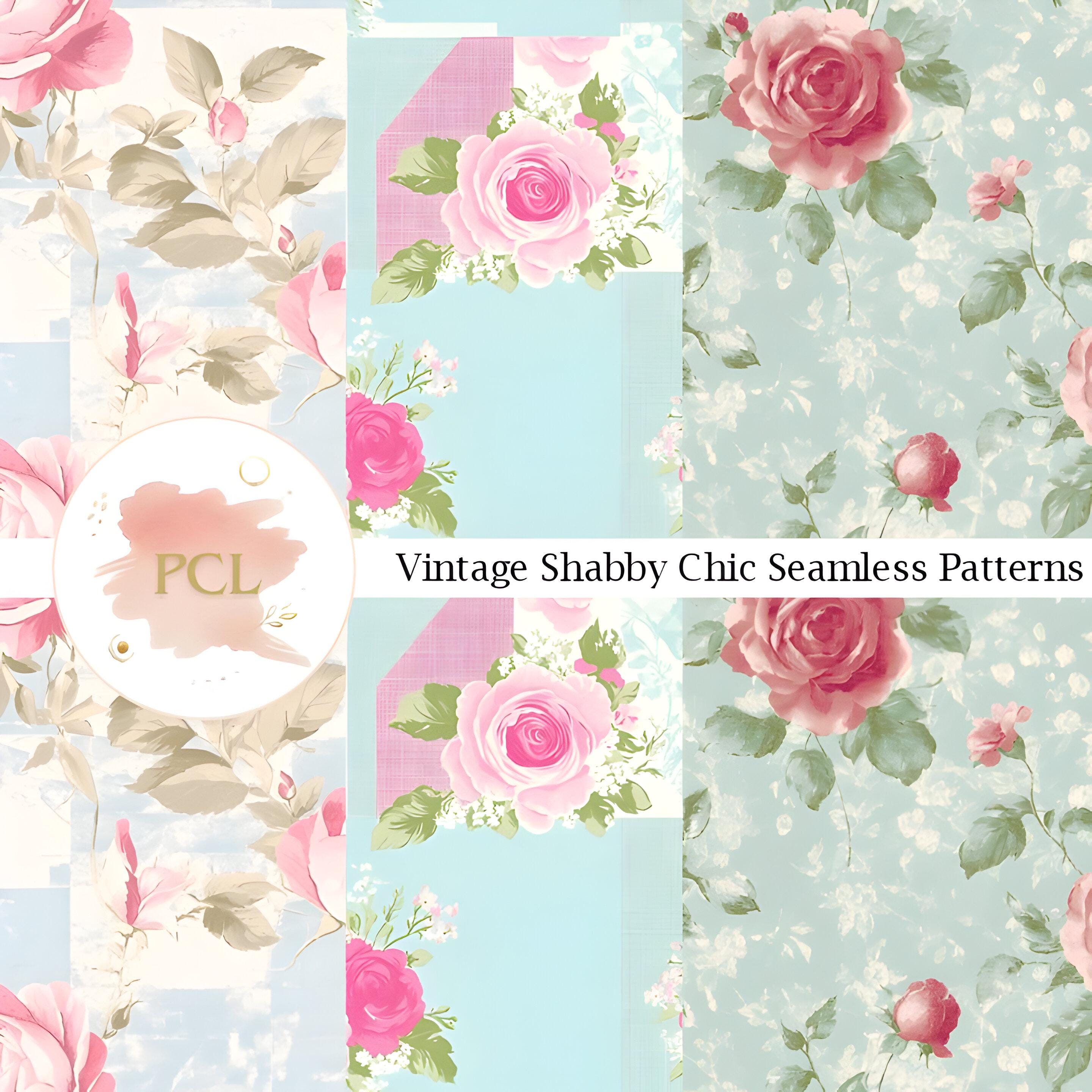 Vintage Shabby Chic Digital Paper Set - Pink Roses Seamless Patterns ...