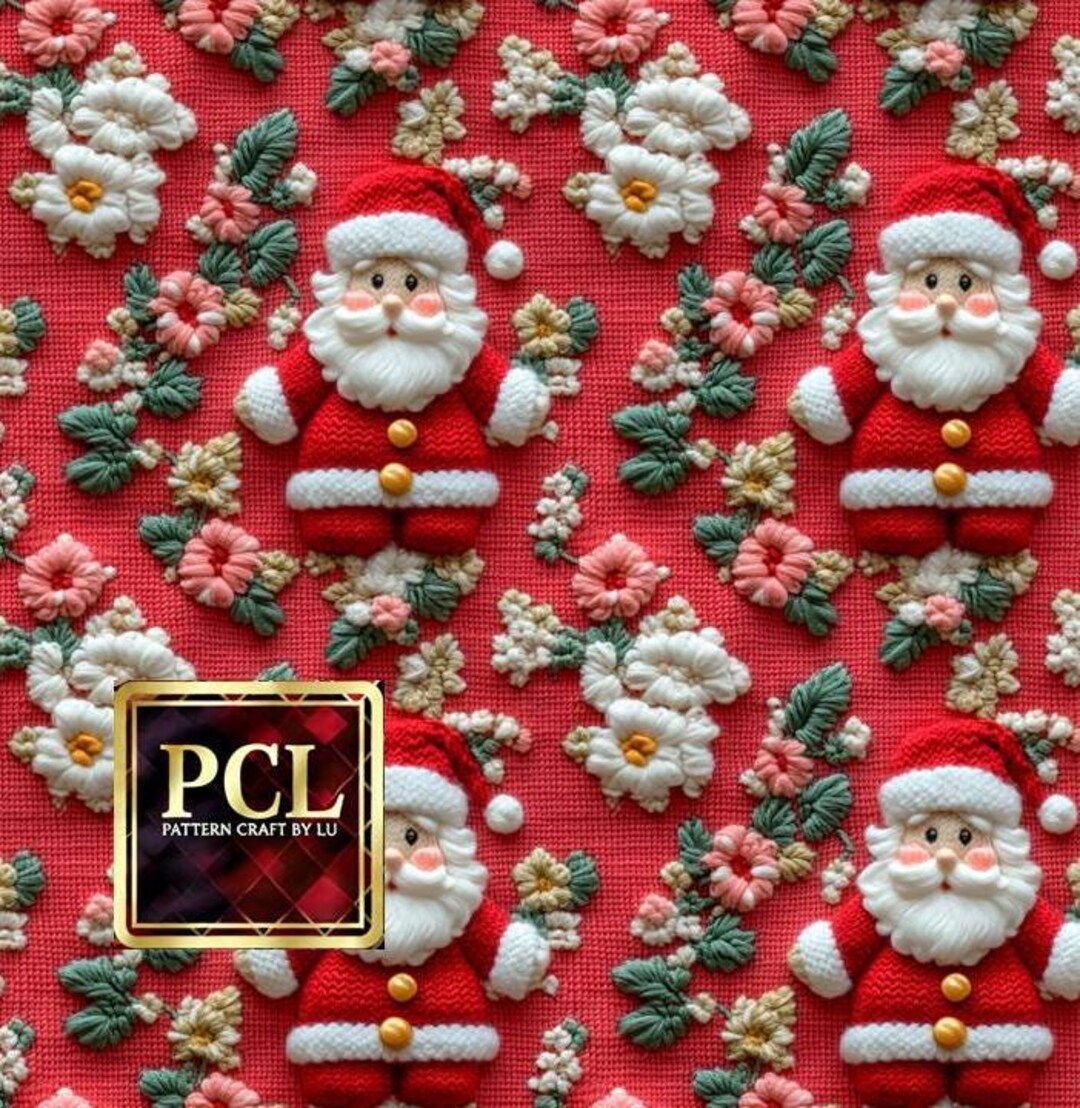 Knit Santa Claus Seamless Pattern: Christmas Embroidered Flowers ...