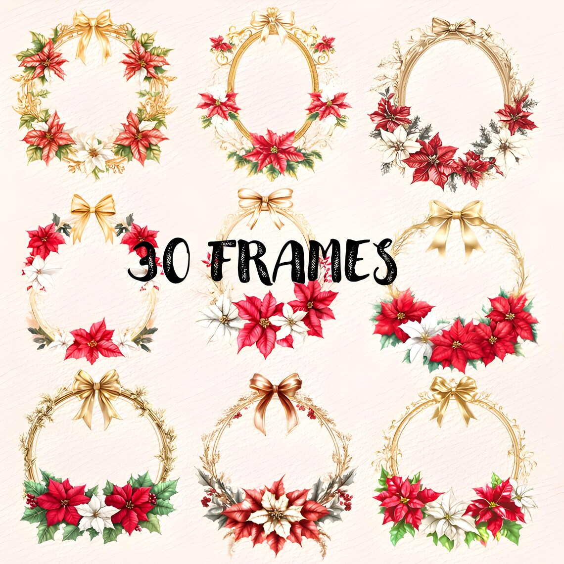 Poinsettia Frames Clipart, PNG Christmas Wreaths, Vintage Poinsettia ...
