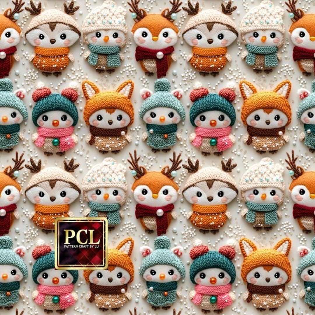 3D Knitted Fox and Penguin Seamless File, Cute Winter Animal Pattern ...