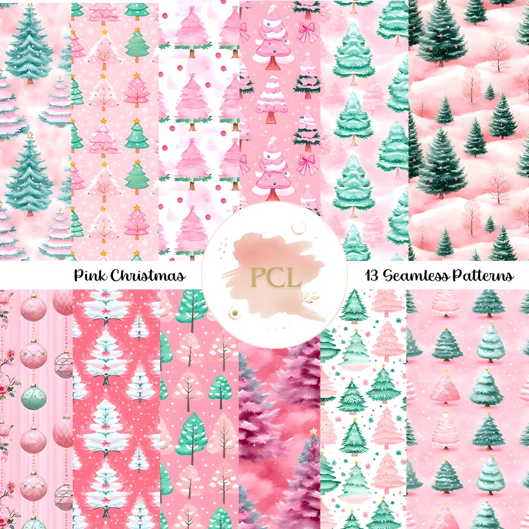 Pink Christmas Digital Paper - Romantic Winter Patterns, Holiday Fabric ...