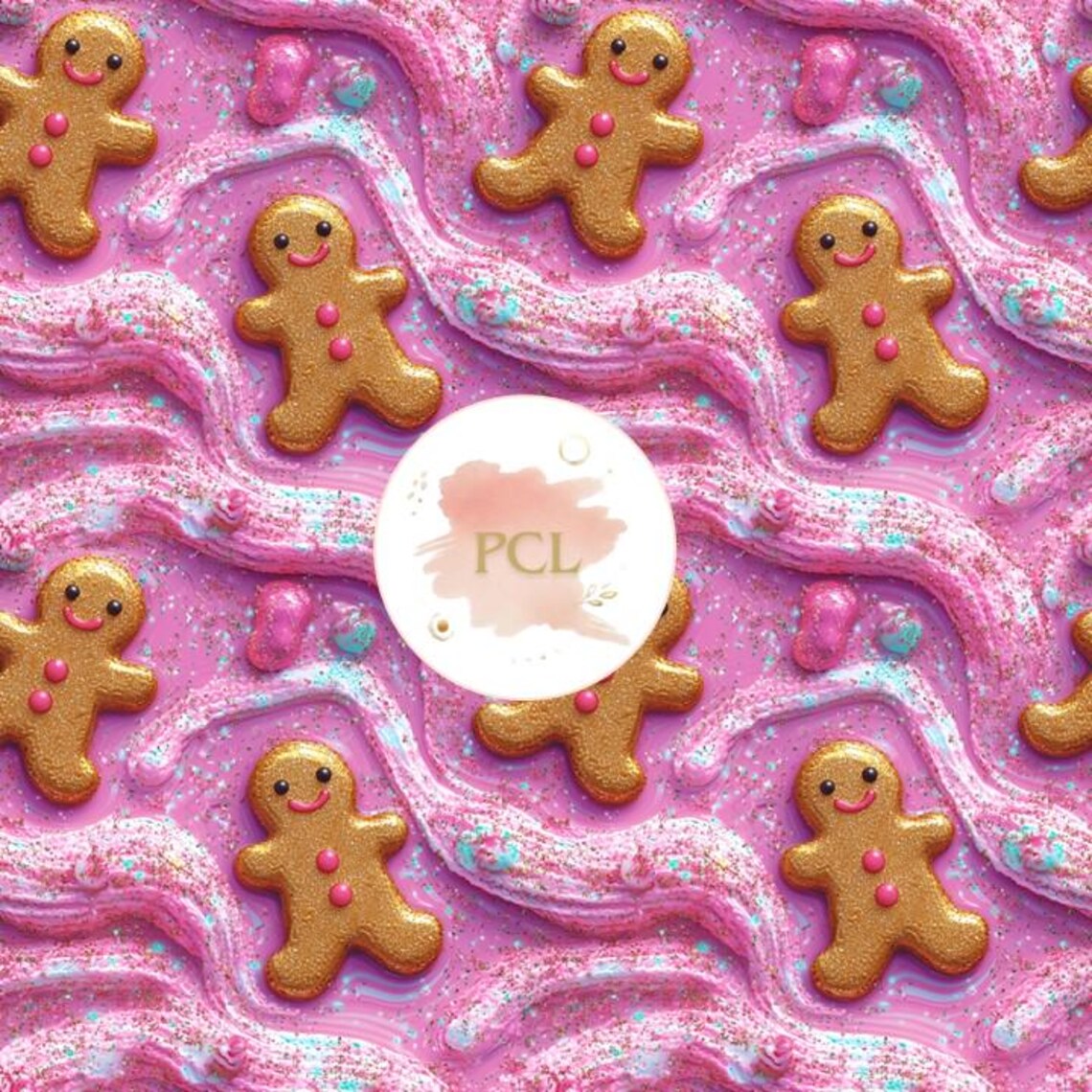Cute Gingerbread Man Christmas Clipart Seamless Pattern, Pink Glitter ...