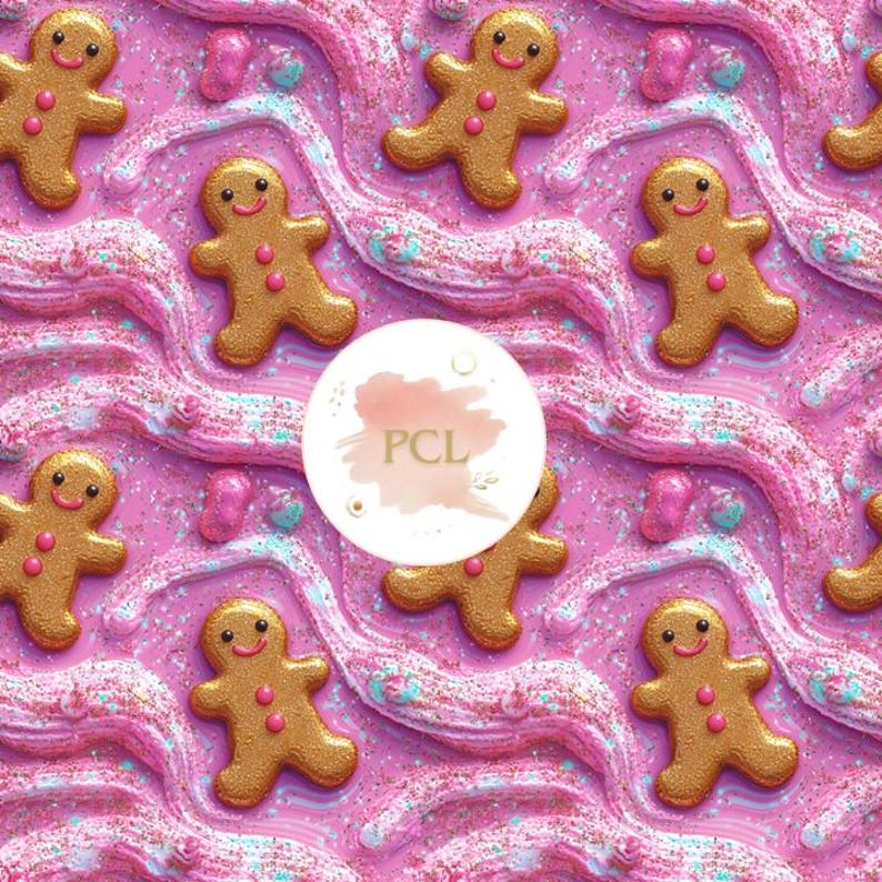 Cute Gingerbread Man Christmas Clipart Seamless Pattern, Pink Glitter ...