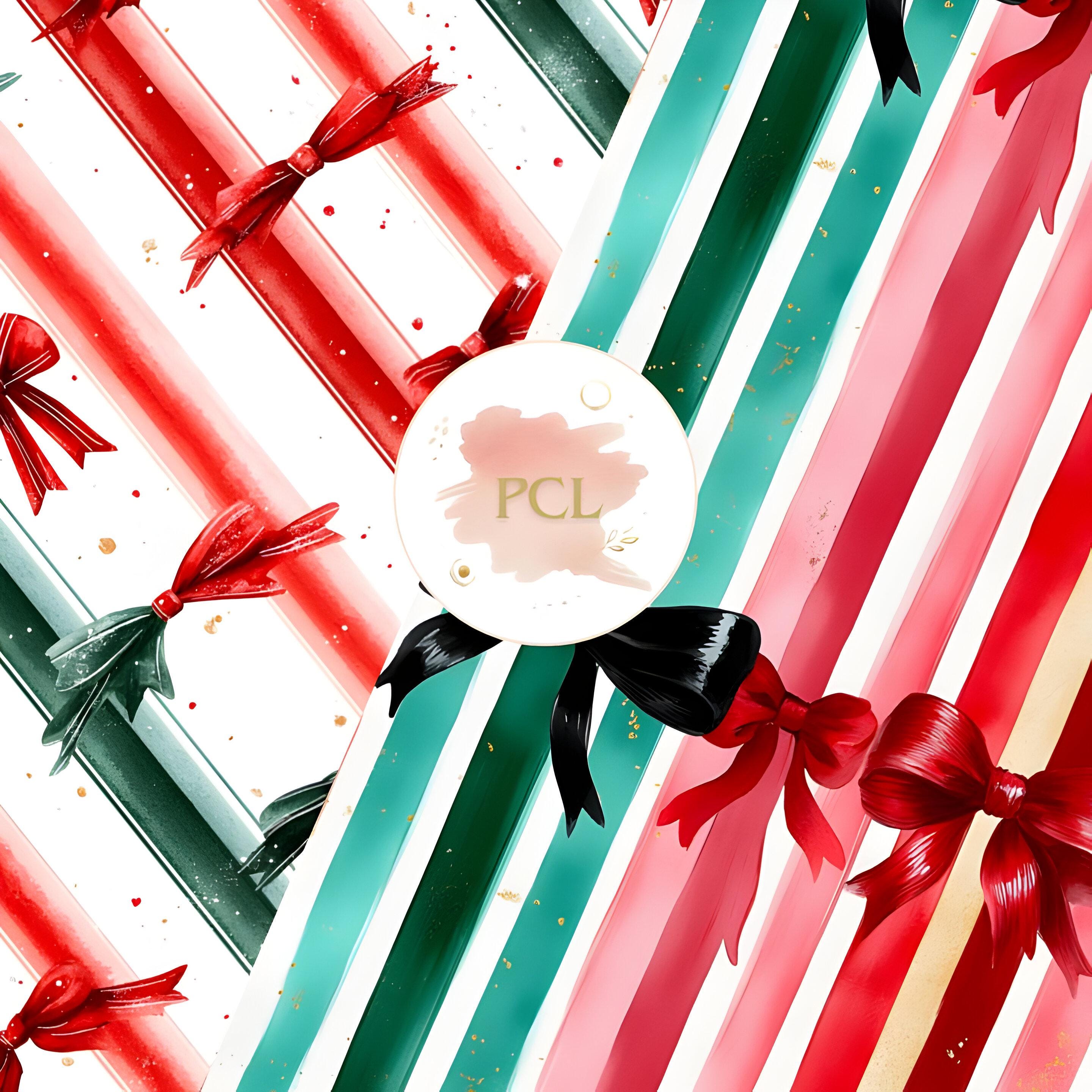 Watercolor Christmas Digital Paper Set - Holiday Striped Patterns ...