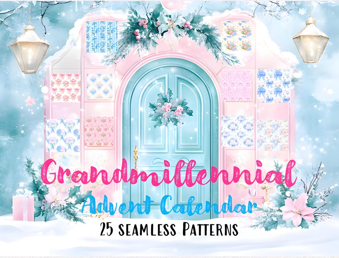 Watercolor Preppy Digital Papers, 25 Grandmillennial Advent Calendar ...