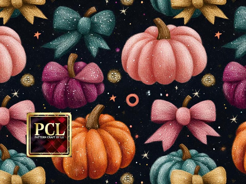 Colorful Pumpkin and Bow Pattern, Seamless Design, Repeating File ...