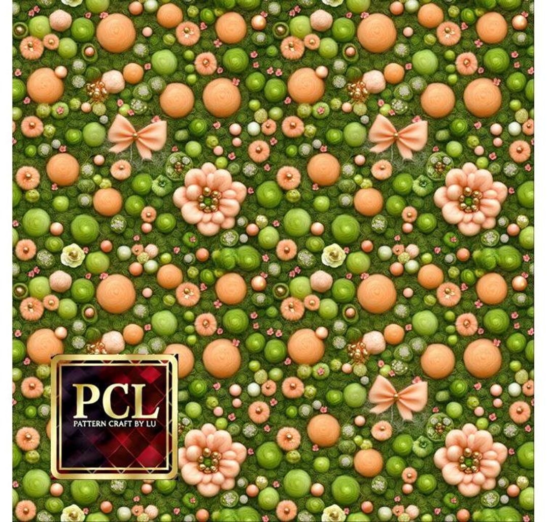 3D Green and Peach Floral Bow Pattern, Seamless Design, Repeating File ...