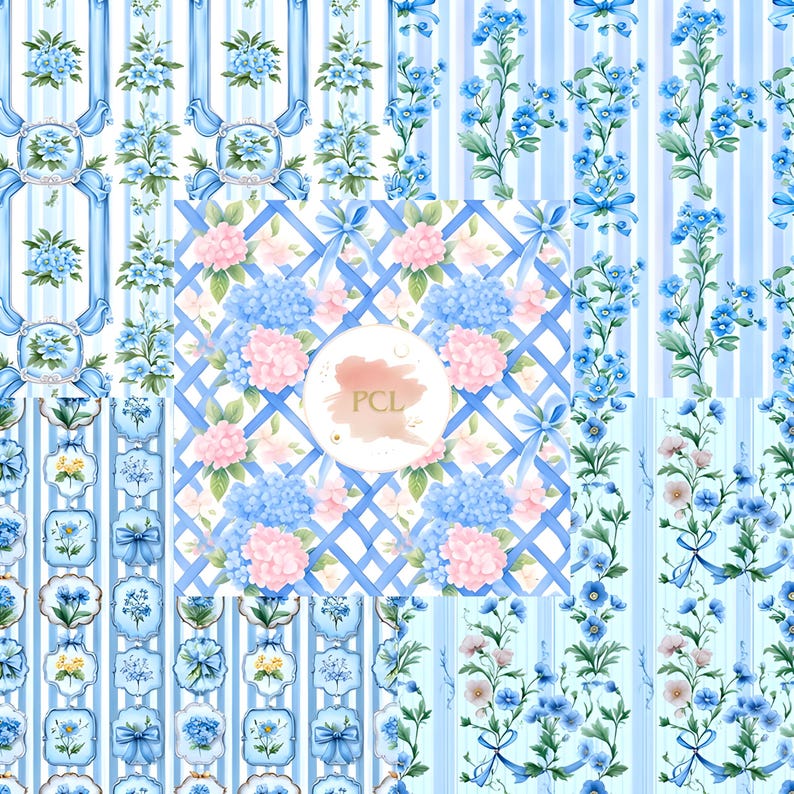 Watercolor Preppy Digital Papers, 25 Grandmillennial Advent Calendar ...