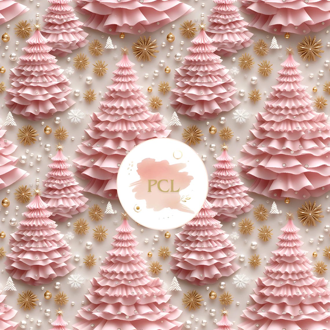 3D Pink Christmas Tree Digital Paper Girly Holiday Wrapping Pattern ...