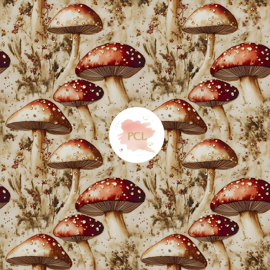 Vintage Mushroom Digital Paper: Seamless Toadstool Forest (digital ...