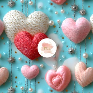 Heart Embroidery Digital Paper, Seamless Valentine Background, Romantic ...
