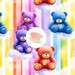 Rainbow Teddy Bears Seamless Digital Paper, Cute Cloud Pattern ...