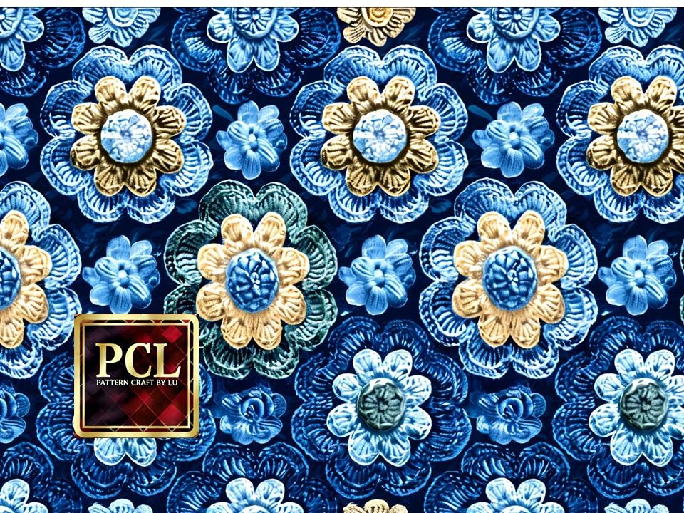 Blue and Gold Embroidered Floral Pattern, Seamless Design, Repeating ...