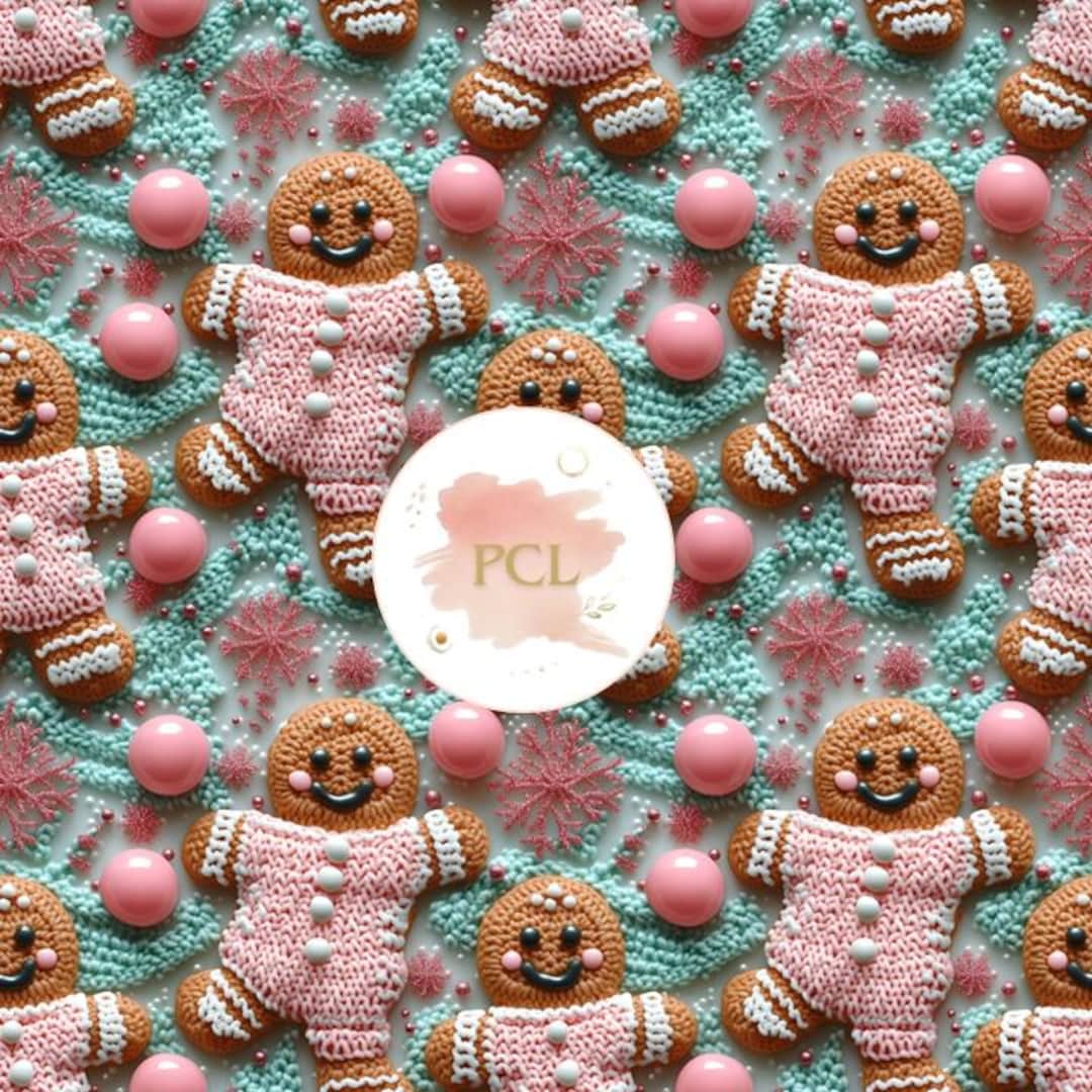 3D Cute Gingerbread Christmas Clipart Seamless Pattern, Pink and Mint ...