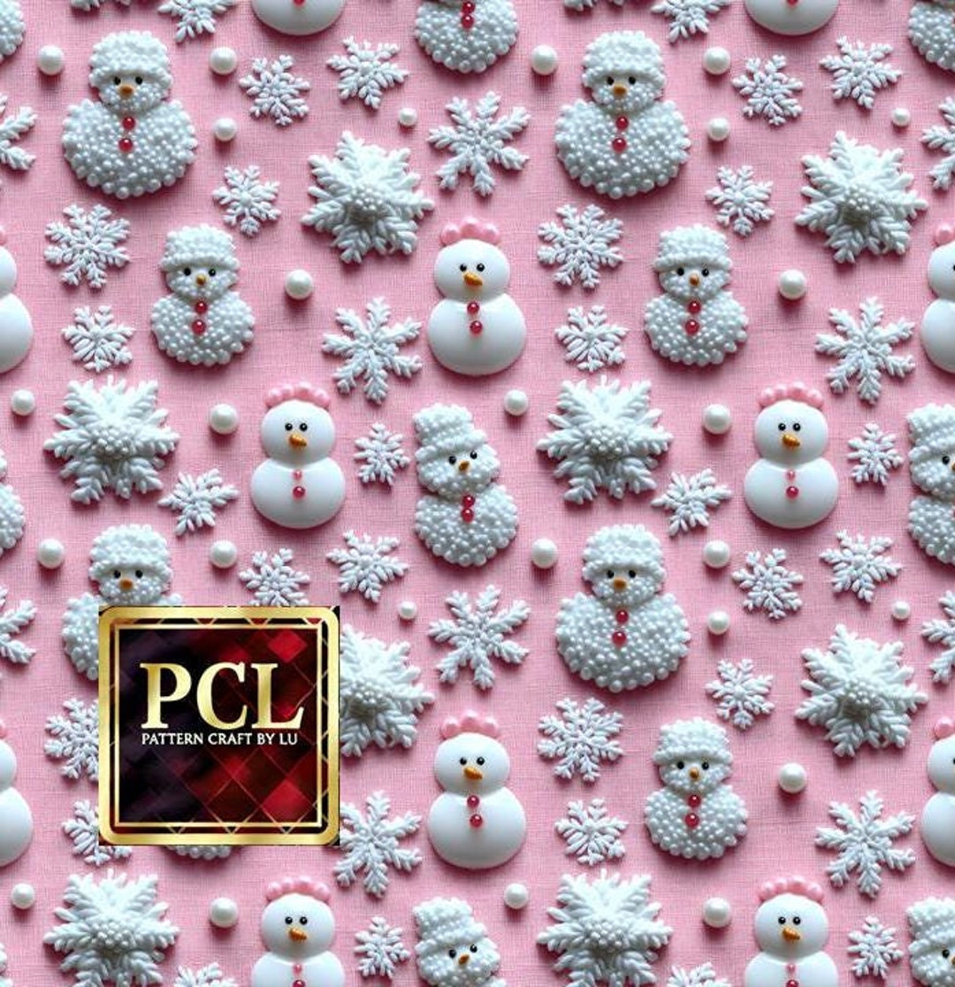 3D Snowman and Snowflake Seamless File, Pink Christmas Seamless Pattern ...