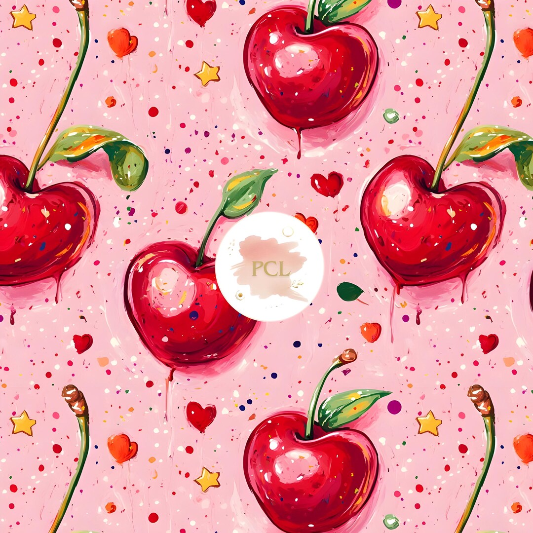Heart Cherry Seamless Pattern: Valentine Digital Paper (digital ...