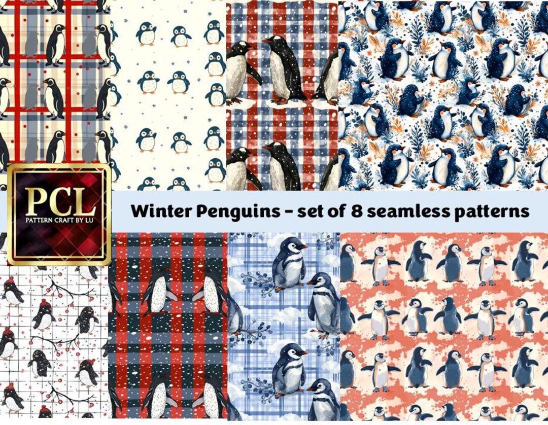 Retro Winter Penguin Seamless Pattern: Scrapbook Paper (digital ...