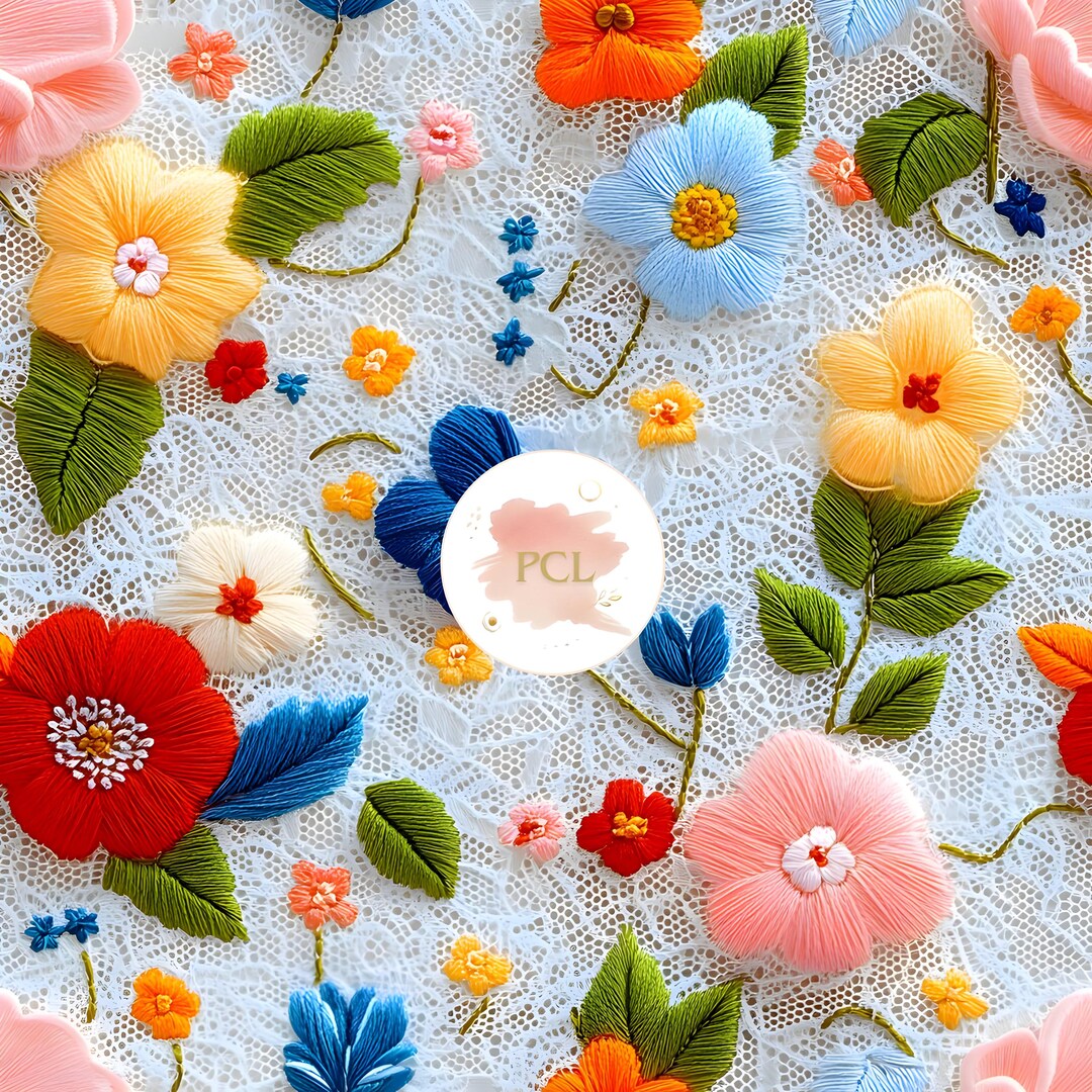 3D Embroidered Floral Lace Digital Paper, Seamless Background for ...