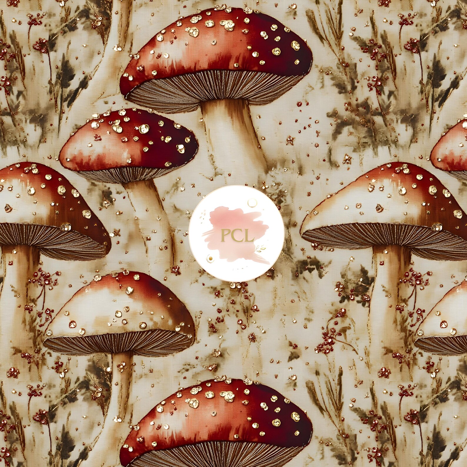 Vintage Mushroom Digital Paper: Seamless Toadstool Forest (digital ...