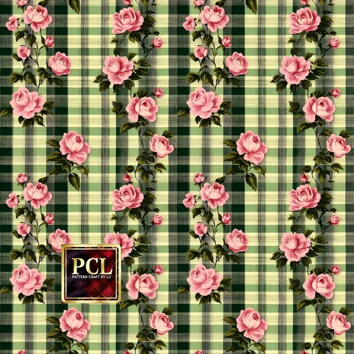 Plaid and Roses Vintage Floral Pattern – Cottagecore Seamless Design ...