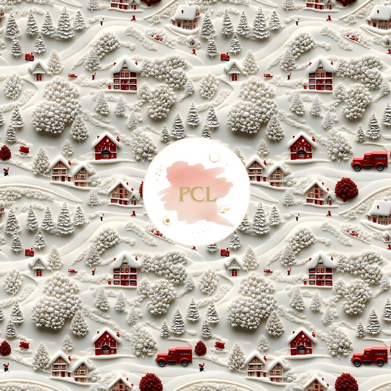 3D Winter Village Seamless Pattern, Nordic Christmas Digital Paper ...