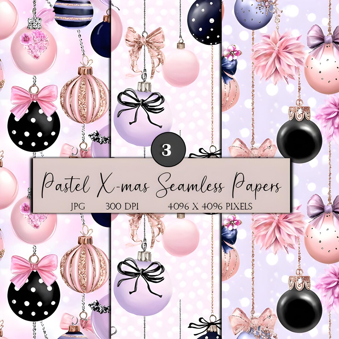 Pastel Christmas Bauble Digital Paper, Pink Mint Gold (digital Download ...