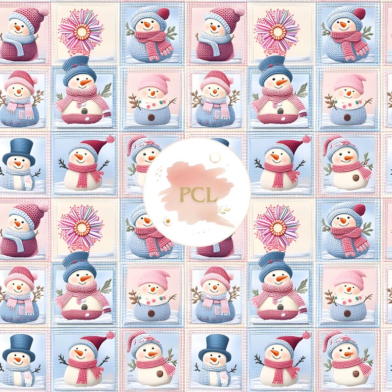 Snowman Patchwork Digital Paper: Winter Seamless Patterns (digital ...
