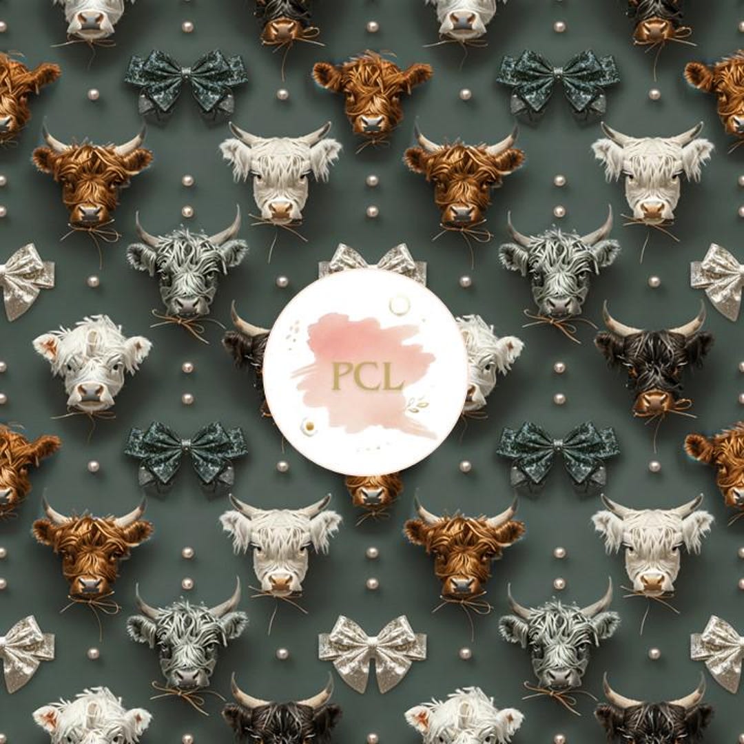 Highland Cow Digital Pattern, Christmas Rustic Farmhouse Bows & Pearls ...