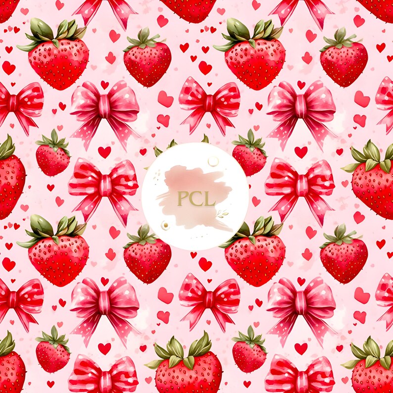 Coquette Valentine Seamless Strawberry Pattern Digital Repeating ...