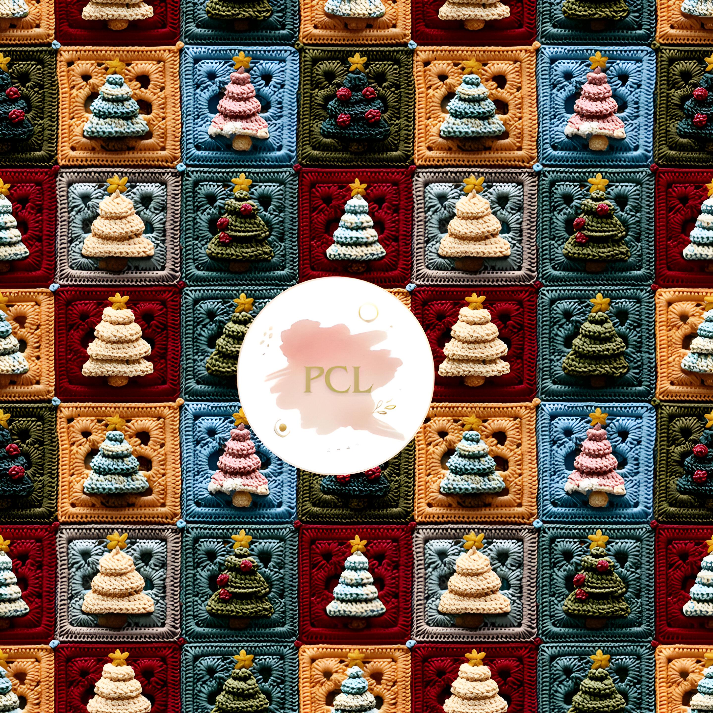 3D Crochet Christmas Digital Paper - Reindeer, Snowman & Tree Patterns ...