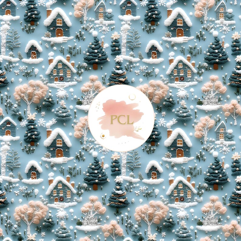 3D Felt Winter Village Digital Paper: Christmas Scrapbook Pattern ...