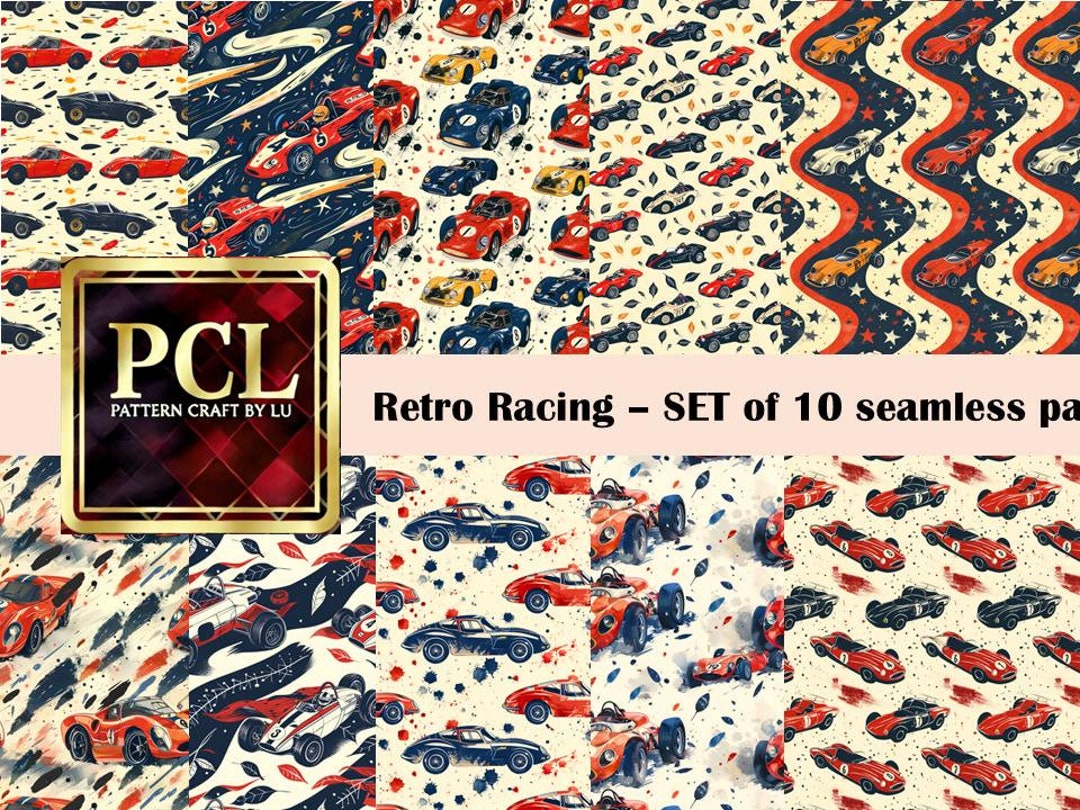 Watercolor Retro Racing Cars Seamless Pattern: Vintage Auto Fabric ...