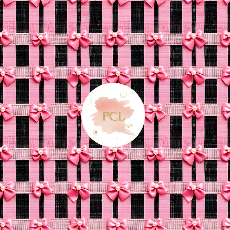 Pink Plaid Bow Digital Paper, Cute Gingham Pattern, Pearl Wrapping ...