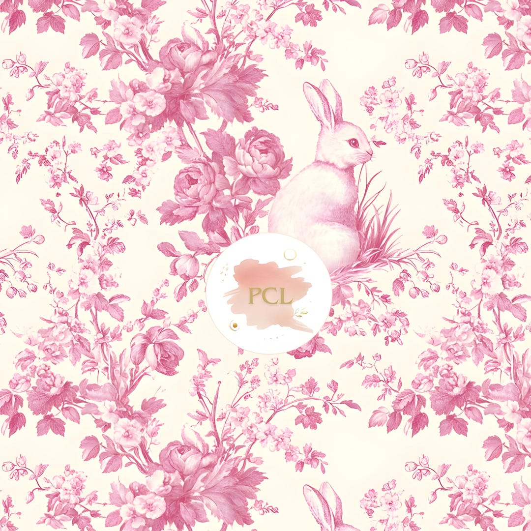Pink Toile Bunny Seamless Pattern: Vintage Chinoiserie Digital Paper ...