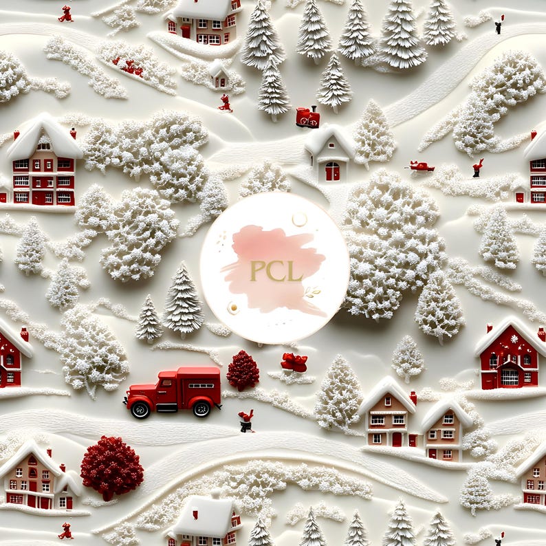 3D Winter Village Seamless Pattern, Nordic Christmas Digital Paper ...