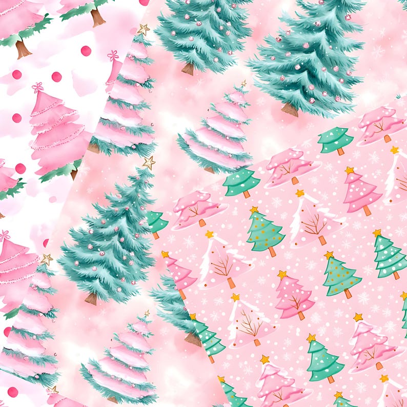 Pink Christmas Digital Paper - Romantic Winter Patterns, Holiday Fabric ...