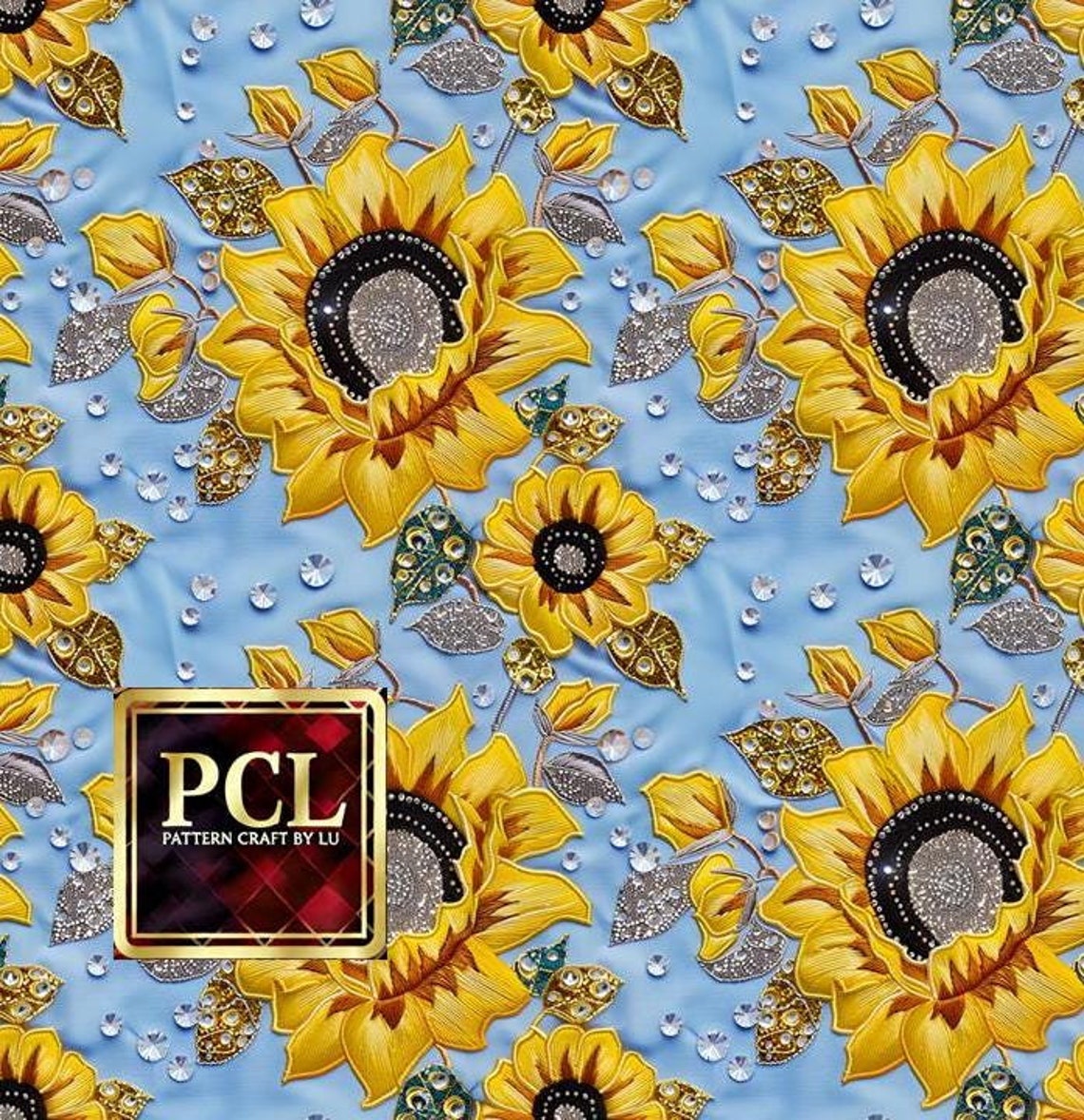 3D Glam Sunflower and Gem Seamless File, Rhinestone Sunflower Pattern ...