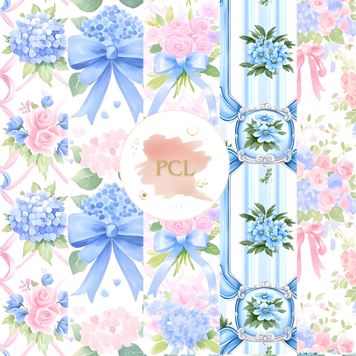 Watercolor Preppy Digital Papers, 25 Grandmillennial Advent Calendar ...