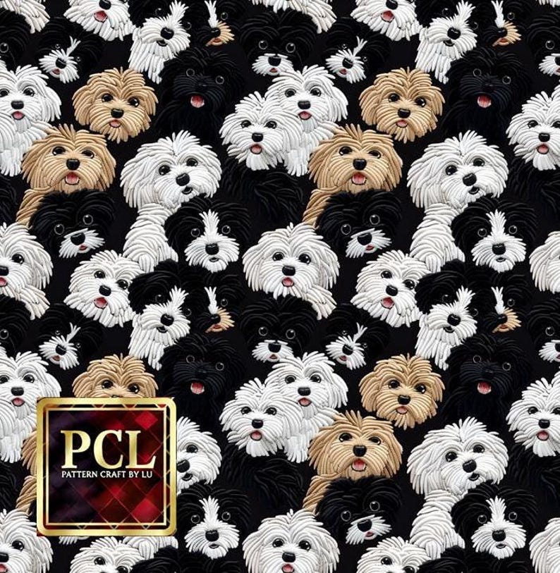 Cute Embroidered Dog Faces Pattern, Seamless Design, Repeating File ...