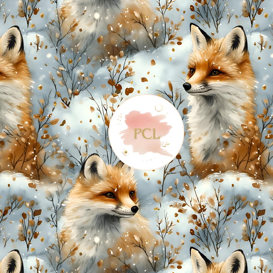 Watercolor Fox Digital Paper, Cute Winter Woodland Animal Design ...