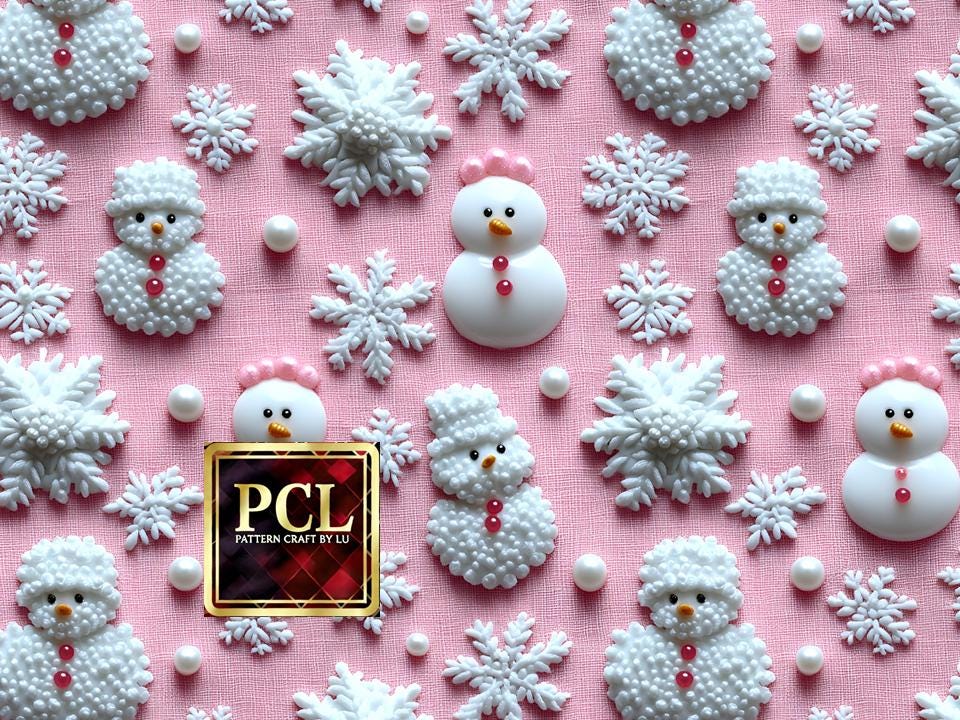 3D Snowman and Snowflake Seamless File, Pink Christmas Seamless Pattern ...