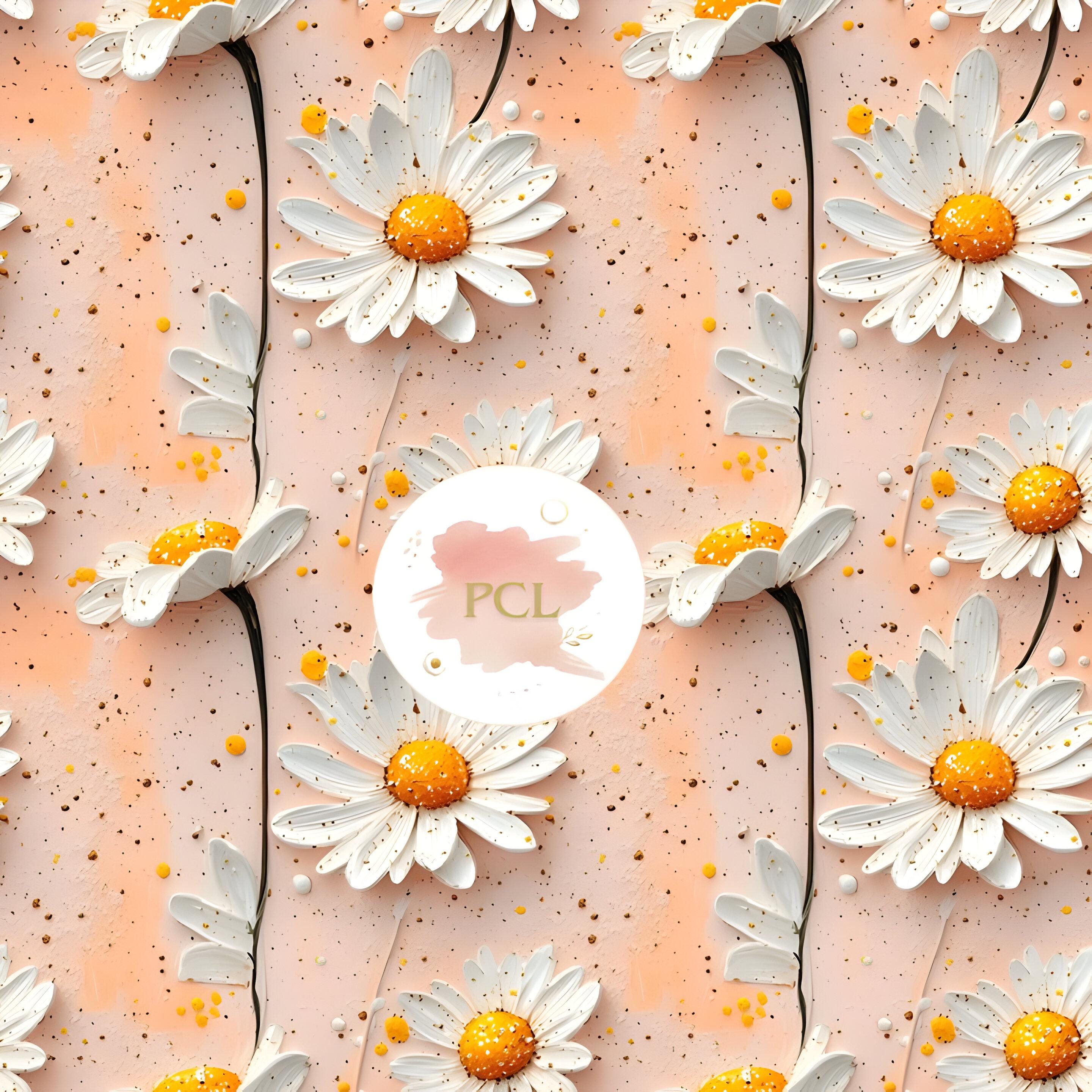 3D Daisy Seamless Pattern, 4 Pink and White Floral Digital Paper, Cute ...
